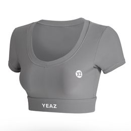 YEAZ Damen Sporttop "SHORT TOP CLUB LEVEL", grau, Gr. L, Obermaterial: 78% Polyester PES. 22% Elasthan EL., Tops