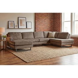 OTTO home Wohnlandschaft &raquo;Pinto, 350 cm, U-Form, XXL, mit Ottomanen&laquo; Cord, Chenille, Lederoptik, mit Keder, Metallf&uuml;&szlig;e, Wellenunterfederung 100% 