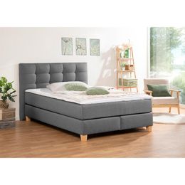 Home Affaire Boxspringbett &raquo;Moulay&laquo; inkl. Topper, in 3 H&auml;rtegraden, TFK auch in H&auml;rtegrad 4 grau Struktur, Liegefl&auml;che B/L: 140cm x 200cm Betth&ouml;he: 