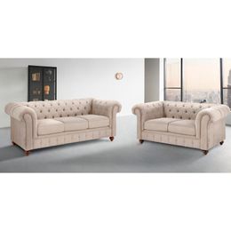 OTTO home Sitzgruppe &raquo;Chesterfield&laquo; 2 Stk. tlg. hochwertige Knopfheftung, bestehend aus 2- und 3-Sitzer beige B/H/T: 74cm x 89cm, Luxus-Microfaser 