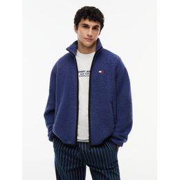 Tommy Jeans Herren Fleecejacke "TJM BADGE TEDDY", blau, Gr. M, Sweatware, Obermaterial: 100% Polyester, Jacken, Stehkragen, Teddyfleece, relaxed fit