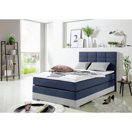 Home Affaire Boxspringbett inklusive Topper und Wendekissen blau Liegefl&auml;che B/L: 120cm x 200cm, H2 + H2, 7-Zonen-Tonnentaschen-Federkernmatratze