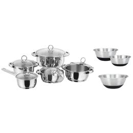 King Topf-Set &raquo;New Silver Line&laquo; Set, je 1 Kochtopf 16/18/20/24 cm, 1 Stieltopf 16 cm, 3 Edelstahlsch&uuml;sseln, 13 Stk. tlg. Edelstahl silber 