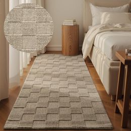 Villeroy & Boch Wollteppich &raquo;Scala&laquo; rechteckig 10 mm H&ouml;he Handgewebt, Wolle, Kariert, Natur, 3D-Struktur, Karo, Wohnzimmer Wolle B : 80cm 1 Stk., 10mm, L: 200cm
