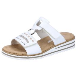 Rieker Damen Pantolette , Keilabsatz, Sommerschuh, Schlappen mit praktischen Klettriemchen wei&szlig; 39