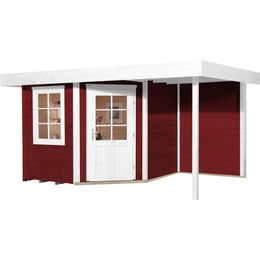 Weka Gartenhaus &raquo;Designhaus 213 Plus&laquo; mit Anbaudach und R&uuml;ckwand rot Massivholz Fu&szlig;boden im Gartenhaus, R&uuml;ckwand, ohne Dacheindeckung