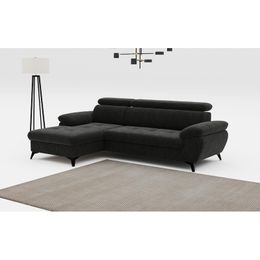 COTTA Ecksofa &raquo;Hudson&laquo; optional mit Schlaffunktion und XL Bettkasten, Liegefl&auml;che 190x119cm schwarz B/H/T: 261cm x 166cm, Struktur fein, Recamiere 