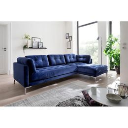Trends by HG Ecksofa &raquo;Landau L-Form&laquo; in Cord-Stoff mit Metallfu&szlig; blau B/H/T: 275cm x 75cm x 158cm, Microvelours, Recamiere rechts