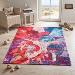 Sansibar Teppich &raquo;Keitum 008&laquo; rechteckig 3 mm H&ouml;he Flachgewebe, modernes Design, Motiv Gl&auml;ser & gekreuzte S&auml;bel bunt Polyester B : 190cm 1 Stk., 3mm, L: 280cm