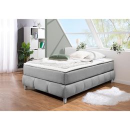 Home Affaire Boxspringbett &raquo;Salo&laquo; Ohne Kopfteil, inkl. Topper, auch in &Uuml;berl&auml;nge 220 cm grau Struktur, Liegefl&auml;che B/L: 120cm x 200cm, H2 + H2, 7-