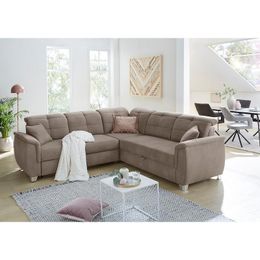 Jockenh&ouml;fer Ecksofa &raquo;Udine L-Form, B: 263 cm&laquo; mit Schlaffunktion, Bettkasten, Kopfteilverstellung & Zierkissen braun Luxus-Microfaser in Lederoptik (100% 