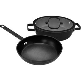 Hanseatic Pfannen-Set &raquo;ALU PRO&laquo; Aluminium Set, 1x Pfanne 24 cm, 1x Servierpfanne 28 cm mit Deckel, 3 Stk. tlg. Profi Pfannen mit Antihaftbeschichtung, f&uuml;r alle 