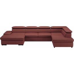 Sit & More sit&more Wohnlandschaft &raquo;Alcudia U-Form&laquo; wahlweise mit Schlaffunktion rot B/H/T: 349cm x 73cm x 226cm, NaturLEDER , Ottomane rechts,mit 