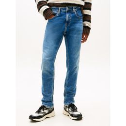 Tommy Jeans Herren Gerade Jeans &raquo;Scanton Slim&laquo; Mit Markenlabel aus Leder hinten blau 34, L&auml;nge 32
