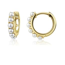 Firetti Damen Paar Creolen &raquo;Schmuck Geschenk Silber 925 Ohrringe&laquo; Made in Germany - mit S&uuml;&szlig;wasserzuchtperle gold 2,5mm, Perlen Silber 925 (