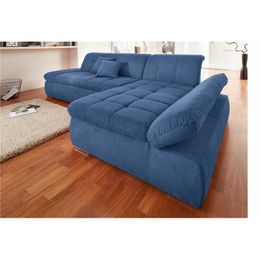 DOMO collection Ecksofa &raquo;NMORIC XXL, 300x172x80cm, viel Platz, bequem, L-Form&laquo; wahlweise mit Bettfunktion und Armlehnverstellung blau Chenille (85% 