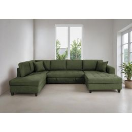 Trends by HG Wohnlandschaft &raquo;Moritz U-Form, B: 324 cm&laquo; mit Schlaffunktion, Bettkasten & Zierkissen 92% Polyester;8% Nylon B/H/T: 324cm x 86cm x 178cm,