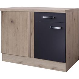 Flex-Well Eckunterschrank &raquo;Antigua&laquo; (B x H x T) 110 x 86 x 60 cm grau Holzwerkstoff San Remo Eiche, B/H/T: 110cm x 86cm x 57cm, Schubladen: 1 Stk. T&uuml;ren: 1 Stk.