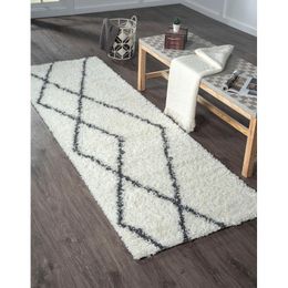 MyFlair Hochflor-L&auml;ufer &raquo;My Shaggy Raute&laquo; rechteckig 37 mm H&ouml;he Shaggy, Scandi Rauten Design, leicht gl&auml;nzend, extra flauschig beige Polypropylen (PP) B : 