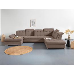 COTTA Wohnlandschaft &raquo;Holiday U-Form mit Sitztiefen-, Armteil- und Kopfteilverstellung&laquo; wahlweise mit Schlaffunktion & Bettkasten grau 90% Polyester, 