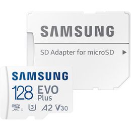 Samsung Speicherkarte &raquo;EVO Plus (2024) inkl. SD-Adapter&laquo; (128 GB Video Speed Class 30 (V30)/UHS Speed Class 3 (U3) 160 MB/s Lesegeschwindigkeit) wei&szlig; 