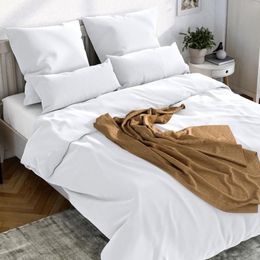 Bettw&auml;sche &raquo;Mako-Satin Baumwollsatin Sommerbettw&auml;sche&laquo; 3 Stk. 135x200 cm, 155x220, 200x200 & &Uuml;bergr&ouml;&szlig;en I inkl. Kissenbez&uuml;ge 80x80 wei&szlig; Mako-Satin, 
