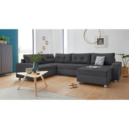 Collection AB Wohnlandschaft &raquo;Paris U-Form, B: 310 cm&laquo; 1 Zierkissen & Federkern, optional Schlaffunktion & Bettkasten grau Samtoptik (100% Polyester) 