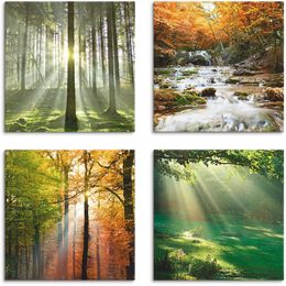Artland Leinwandbild &raquo;Wald Wasserfall Herbsttag&laquo; Wald 4 Stk. tlg. 4er Set, verschiedene Gr&ouml;&szlig;en gr&uuml;n Leinwand, MDF B/H/T: 40cm x 40cm, Leinwandbild Wald 