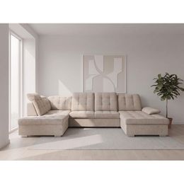 WERK2 Wohnlandschaft &raquo;Kordula-New Multifunktion Couch, Breite 332cm, bequem, U-Form&laquo; Sofa in U-Form mit Schlaffunktion & Bettkasten, Schlafcouch beige