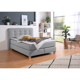 Home Affaire Boxspringbett inklusive Komfortschaum-Topper grau Liegefl&auml;che B/L: 140cm x 200cm, H2 + H2, 7-Zonen-Tonnentaschen-Federkernmatratze