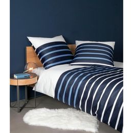 Janine Bettw&auml;sche &raquo;Mako-Satin 87017&laquo; blau Mako-Satin, Obermaterial: 100% Baumwolle B/L: 155cm x 220cm, 1 Stk., 1 Stk., Mako-Satin, B/L: 80cm x 80cm