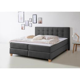 Home Affaire Boxspringbett &raquo;Moulay&laquo; inkl. Topper, in 3 H&auml;rtegraden, TFK auch in H&auml;rtegrad 4 grau Samtstoff, Liegefl&auml;che B/L: 180cm x 200cm Betth&ouml;he: 