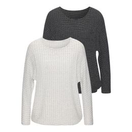 Vivance Damen Langarmshirt "aus sommerlicher Strickqualit&auml;t", schwarz, Gr. 48, gemustert, Feinstrick, Obermaterial: 68% Viskose (LENZING ECOVERO ),