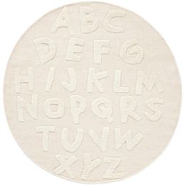 CarpetFine Kinderteppich &raquo;ABC Alphabet&laquo; rund 0,6 mm H&ouml;he beige Obermaterial: 100% Wolle &Oslash; 150cm 1 Stk., 0,6mm, &Oslash; 150cm