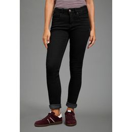 Arizona Damen Slim-fit-Jeans &raquo;Bund mit seitlichem Gummizugeinsatz&laquo; schmale Passform, R&ouml;hrenjeans, Used-Waschung, hohe Leibh&ouml;he 44, N-Gr