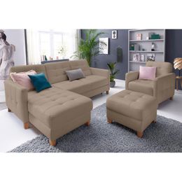 exxpo - sofa fashion Ecksofa &raquo;Elio, kompakt, bequem & zeitloses Design, Breite 217cm, L-Form&laquo; wahlweise mit Bettfunktion braun Luxus-Kunstleder;