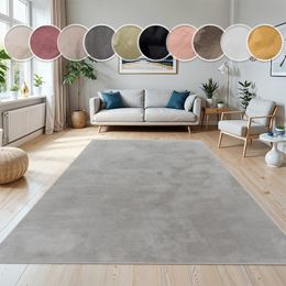 Paco Home Fellteppich &raquo;Kunstfell Soft 380&laquo; rechteckig 14 mm H&ouml;he Langflor, Kuschelteppich - besonders weich, Uni-Farben grau Polyester B : 60cm 1 Stk., 14mm, L: