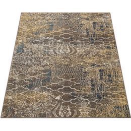 Paco Home Teppich &raquo;Jazz 708&laquo; rechteckig 9 mm H&ouml;he Kurzflor, modernes Design und Used-Look, Motiv Ornamente blau Polypropylen B : 80cm 1 Stk., 9mm, L: 150cm