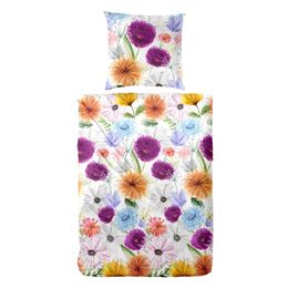 Primera Bettw&auml;sche &raquo;Mako-Satin-Bettw&auml;sche Summer Time&laquo; 2 Stk. mit bunten Blumen lila Mako-Satin, Obermaterial: 100% Baumwolle B/L: 135cm x 200cm, 1 Stk., 1 