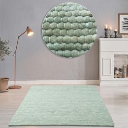 Theko Wollteppich &raquo;Alpen&laquo; rechteckig 12 mm H&ouml;he handgewebter Wendeteppich, meliert, reine Wolle, Wohnzimmer gr&uuml;n Schurwolle B : 90cm 1 Stk., 12mm, L: 