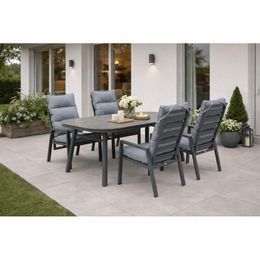 Destiny Garten-Essgruppe &raquo;GARDA SAN MARINO 4 HL + Tisch OV 180x90cm, grau/ anthrazit&laquo; Set, 5 tlg. Aluminium, Polywood grau Aluminium, Polywood B/H/T: 57cm x 