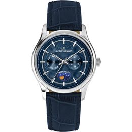 Jacques Lemans Herren Quarzuhr &raquo;Derby&laquo; Armbanduhr, Herrenuhr, analog, Wochentag, Mondphase blau Einheitsgr&ouml;&szlig;e