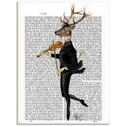 Artland Wandbild &raquo;Tanzender Hirsch mit Violine&laquo; Humor 1 Stk. tlg. als Leinwandbild, Poster in verschied. Gr&ouml;&szlig;en wei&szlig; Leinwand B/H/T: 30cm x 40cm, Leinwandbild