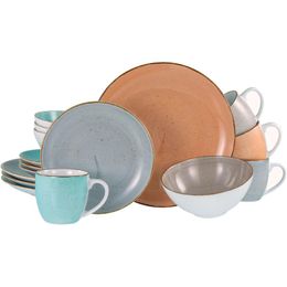 Creatable Kombiservice &raquo;Geschirr-Set VINTAGE NATURE&laquo; Service, handgemalt, gesprenkelt, 16 Teile, f&uuml;r 4 Personen bunt Porzellan 16 Stk.