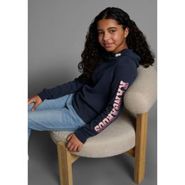 Kangaroos M&auml;dchen Kangaroos Langarmshirt &raquo; Kapuzenshirt mit &Auml;rmeldruck&laquo; gerade Passform, bedrucktes Design, mit Kapuze, aus 100% Baumwolle blau 140/