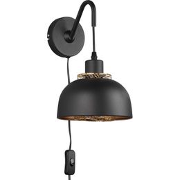 REALITY LEUCHTEN Wandleuchte &raquo;Punch&laquo; E27 1 Stk. warmwei&szlig; - kaltwei&szlig; Industrie-Look mit Doppelschirm schwarz-gold, exkl 1xE27 max 40W schwarz 1, H: 