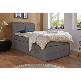 Hapo Boxspringbett mit Bettkasten grau Kopfteil, seitliche Unterbox und Obermatratze sind mit pflegeleichtem Feinstrukturstoff in Leinenoptik (100% 