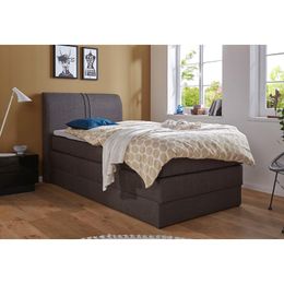 Hapo Boxspringbett mit Bettkasten schwarz Kopfteil, seitliche Unterbox und Obermatratze sind mit pflegeleichtem Feinstrukturstoff in Leinenoptik (100%