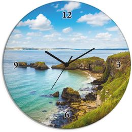 Artland Wanduhr &raquo;Glasuhr rund K&uuml;stenweg in Carrick-a-Rede&laquo; wahlweise mit Quarz- oder Funkuhrwerk, lautlos ohne Tickger&auml;usche gr&uuml;n B/H/T: 30cm x 30cm x 1,8cm, 