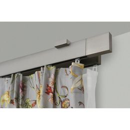 Garesa Gardinenstange &raquo;FLAT&laquo; 2 l&auml;ufig-l&auml;ufig Wunschma&szlig;l&auml;nge Rechteckprofil, Deckenmontage, perfekter Lauf, modern, verl&auml;ngerbar silber Aluminium B/L: 